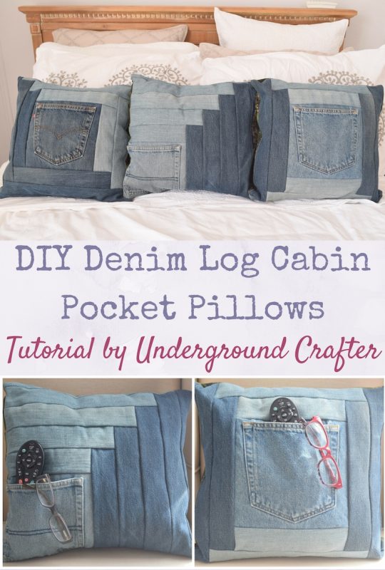 DIY Denim Log Cabin Pocket Pillows - Underground Crafter