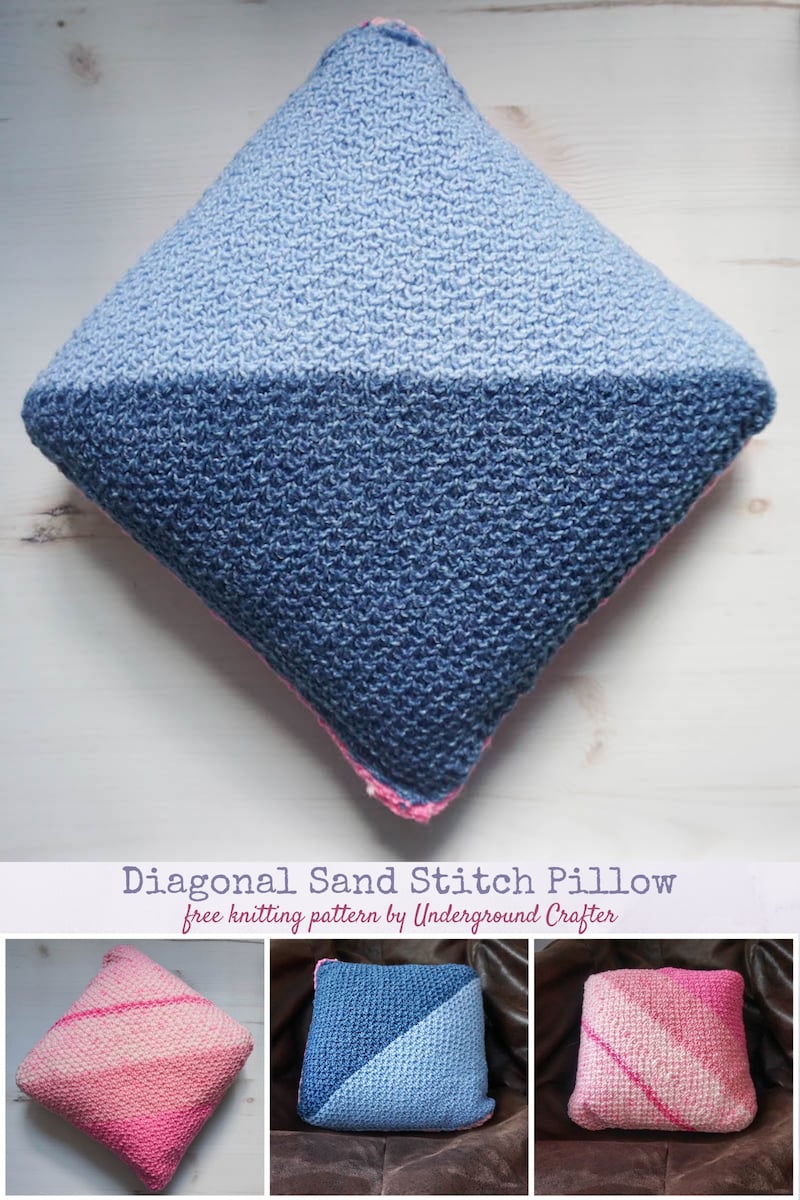 Knit Pillow Pattern: Diagonal Sand Stitch Pillow - Underground Crafter