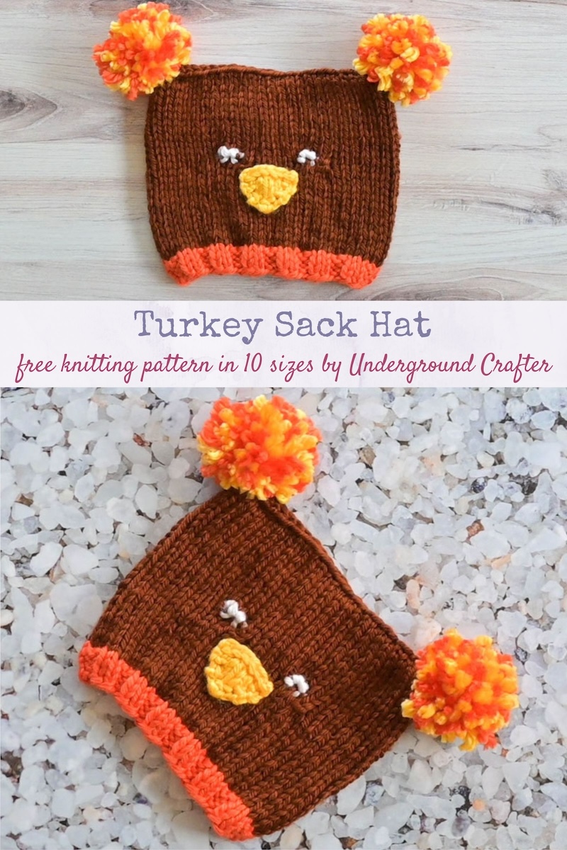 Knit Flat Turkey Sack Hat Pattern - Underground Crafter