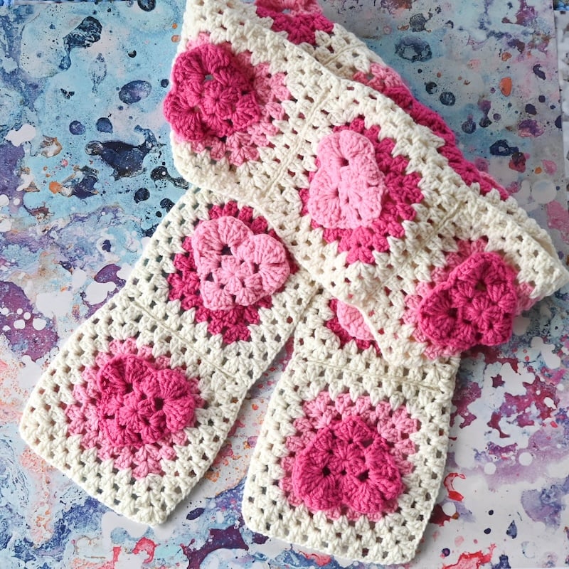 Crochet Pattern: Granny Heart Squares Scarf - Underground Crafter