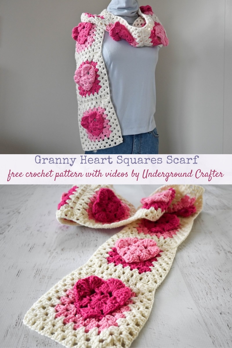 Crochet Pattern: Granny Heart Squares Scarf - Underground Crafter