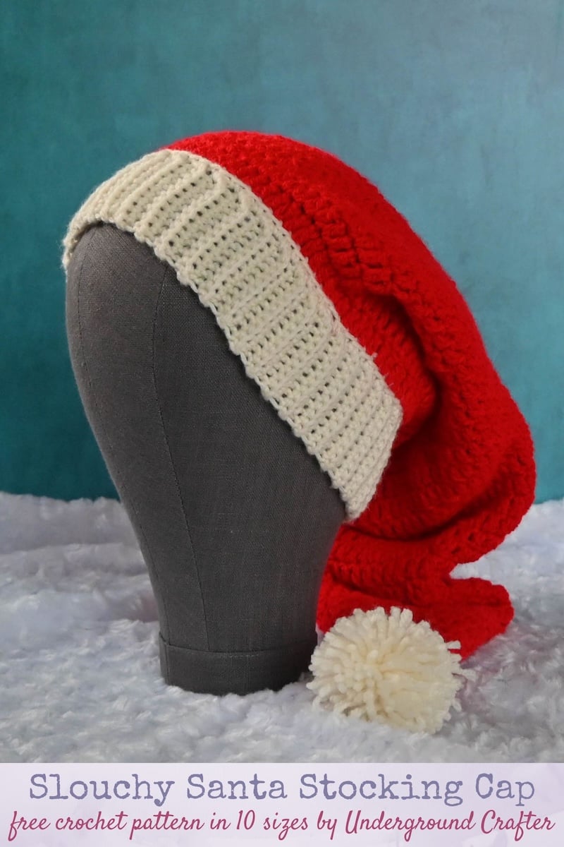 Crochet Santa Hat Pattern: Slouchy Santa Stocking Cap in 10 Sizes ...